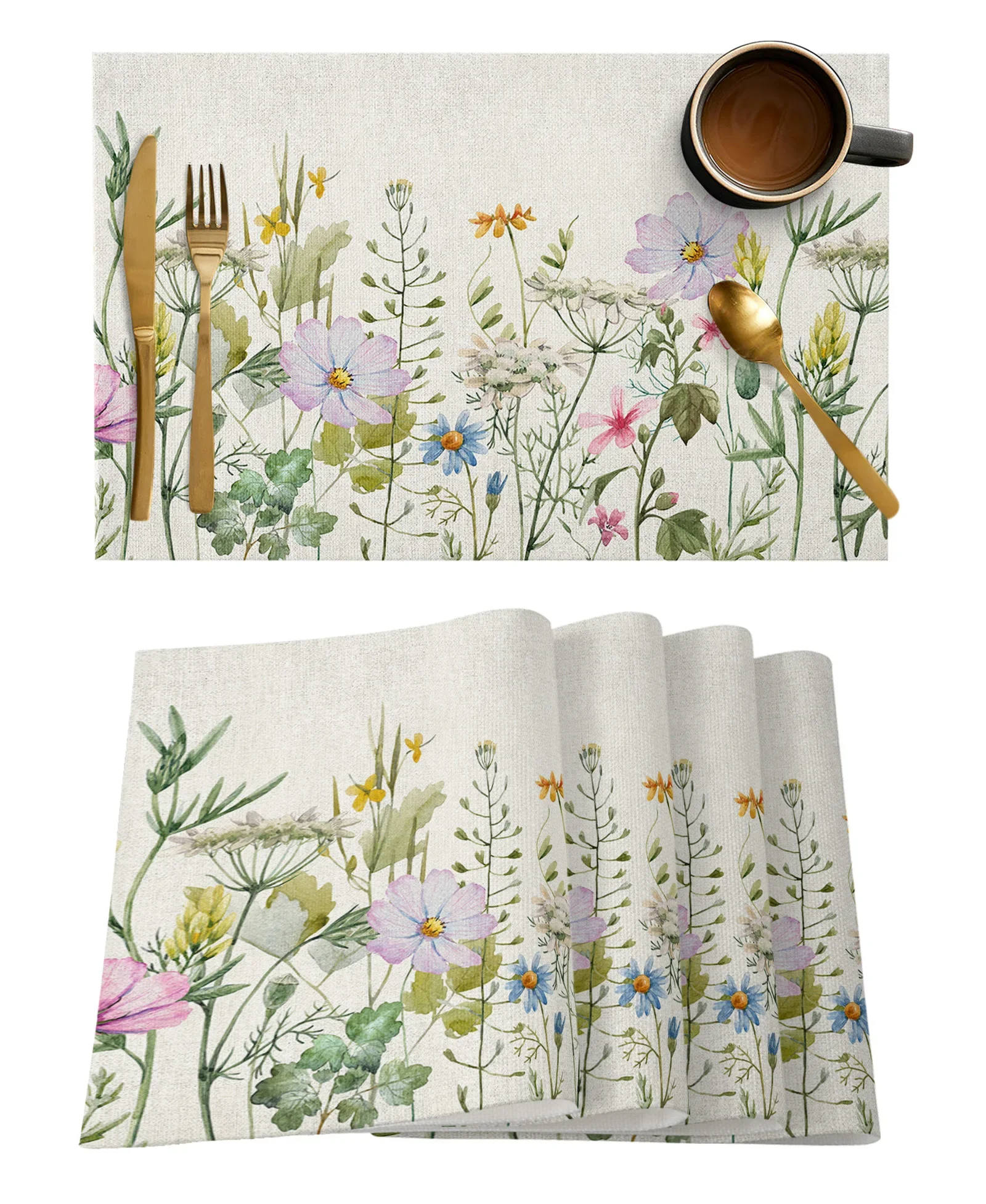 Spring-Flowers-Herbs-Fields-Retro-Placemat-for-Dining-Table-Tableware ...