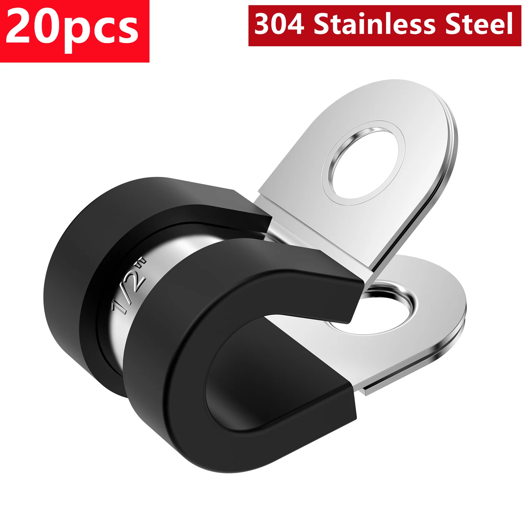 20pcs-Rubber-Lined-P-Clips-R-type-Pipe-Cable-Clamp-304-Stainless-Steel ...