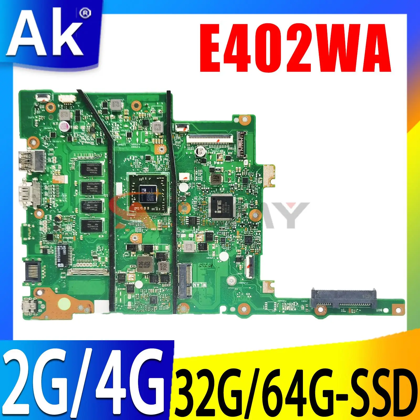 E402WA Motherboard Laptop E2-6110 CPU, 2GB 4GB RAM untuk ASUS VivoBook ...