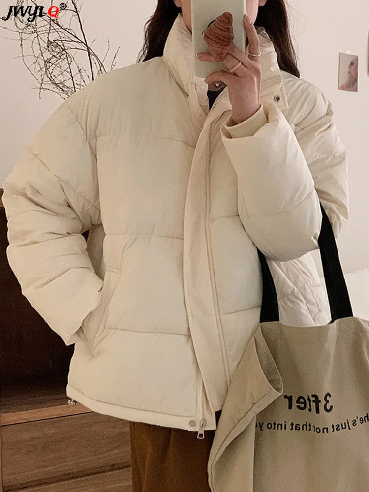 Winter-Zipper-Button-Stand-Collar-Cotton-padded-Puffer-Jacket-Korean ...