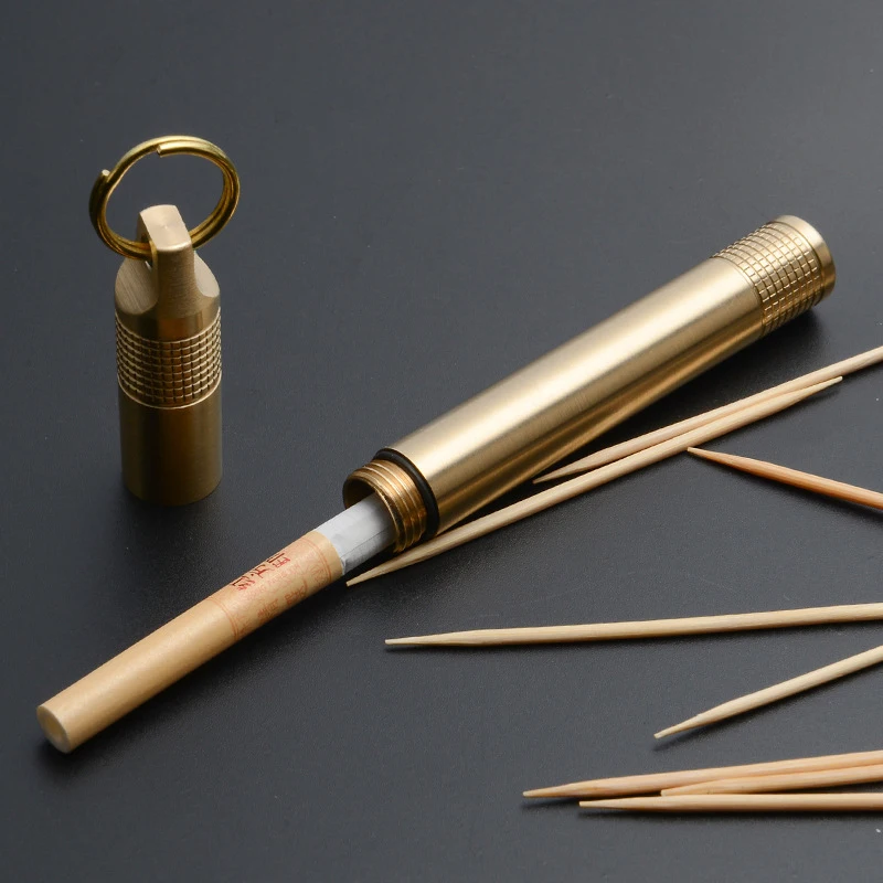 Portable-Titanium-Toothpicks-Pocket-Toothpicks-Keychain-Brass-With ...