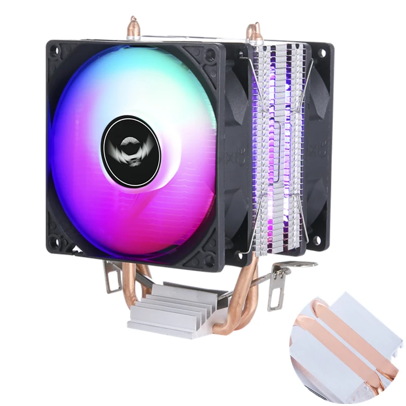 CPU-Cooler-Pure-Copper-2-Heatpipes-Cooling-Air-cooled-Mute-Fan-Intel ...