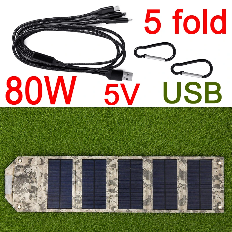 Foldable Solar Panel 100W 80W Portable Solar Charger 6 Fold Power Bank ...