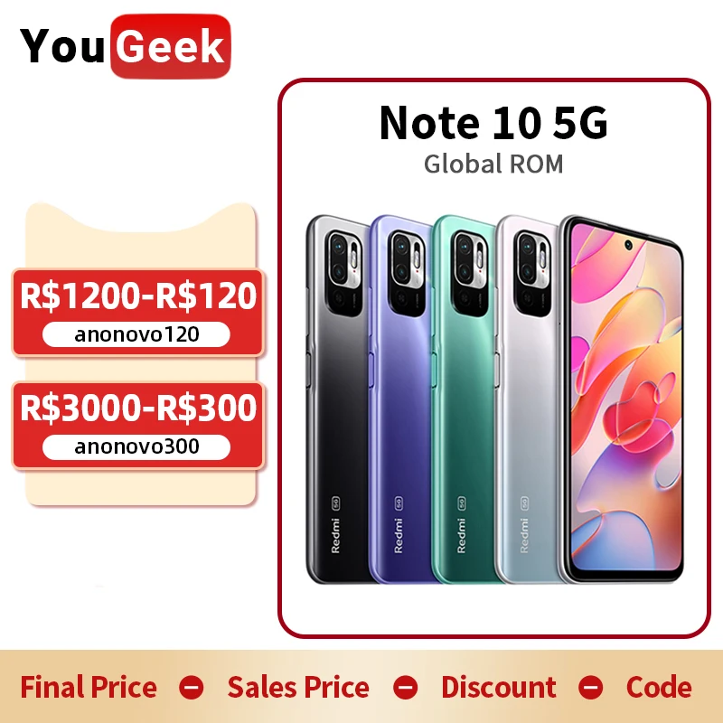 Global rom xiaomi redmi nota 10 5g 128gb/256gb smartphone 7nm dimensão 700 90hz fhd + display ...