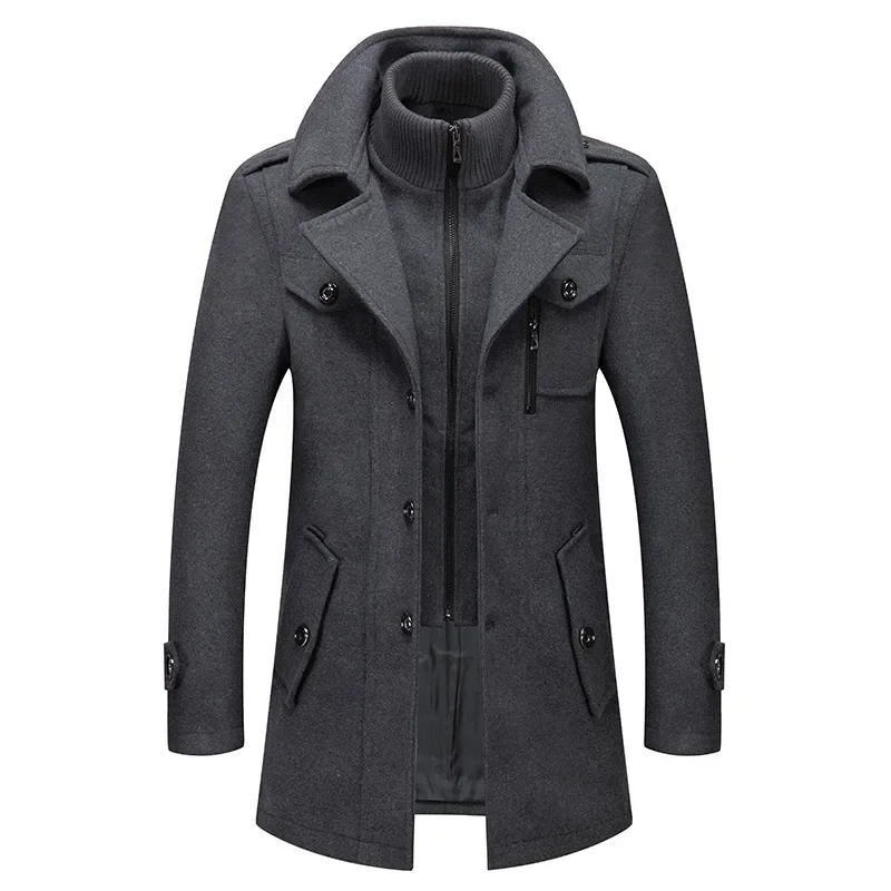 Trench-coat-de-mistura-de-l-nica-masculino-gola-dupla-casaco-grosso-quente-sobretudos-casuais ...