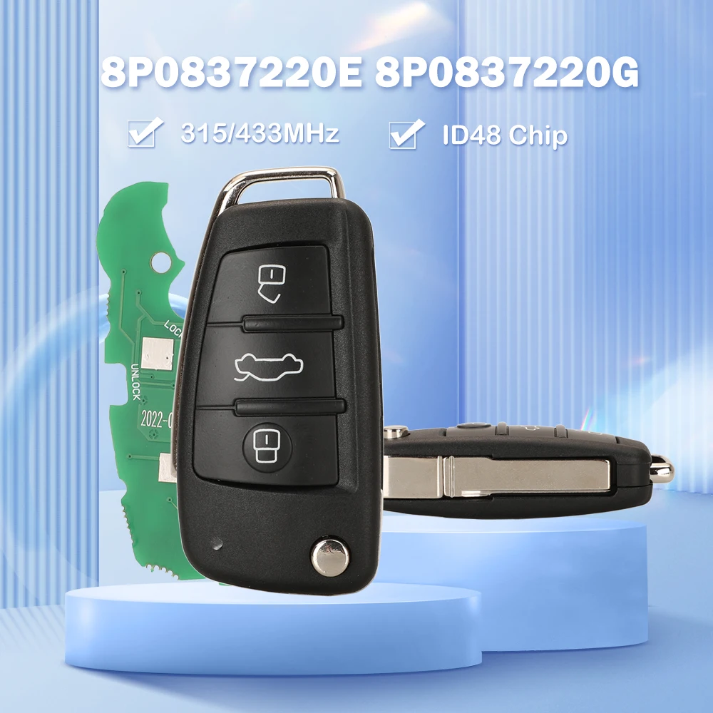 Jingyuqin chave remota de carro com chip id48, 315/433mhz, para audi a3 ...