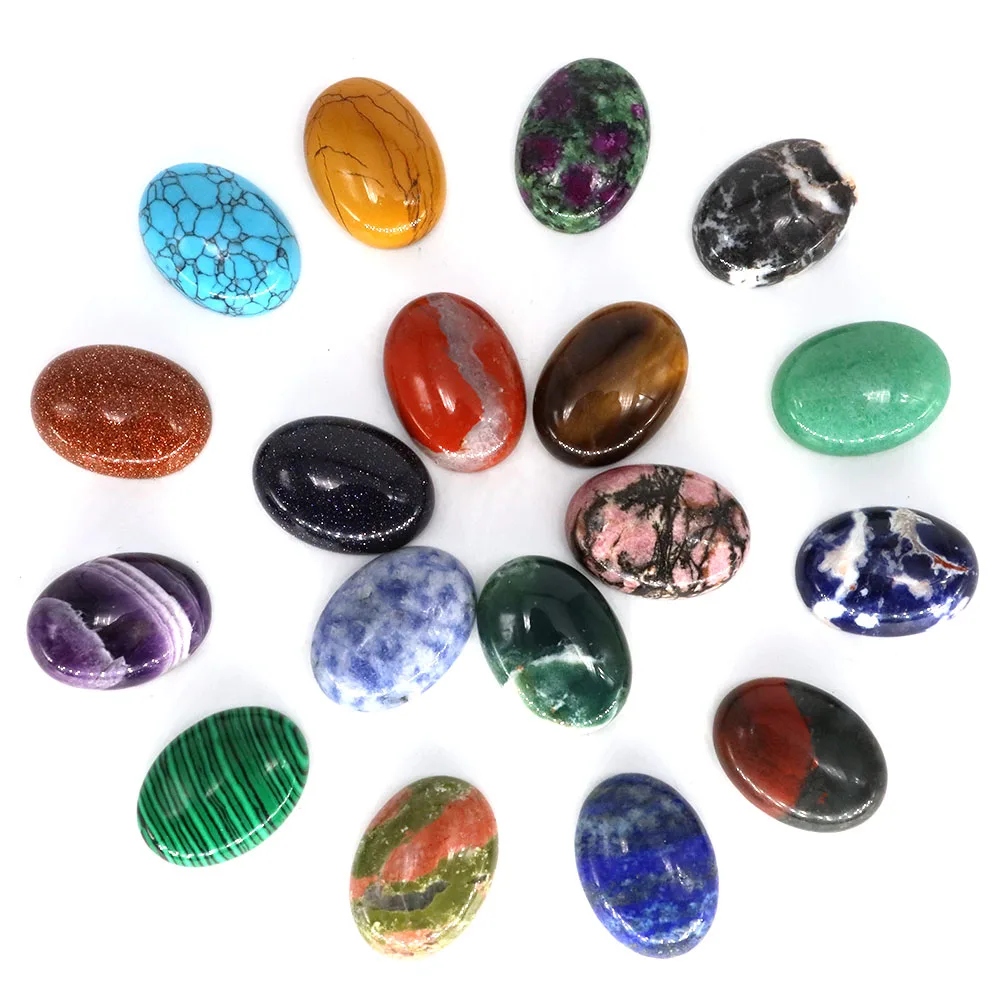 Natural Stone Cabochon Beads Semi Oval Crystal Black Obsidian Gem For ...