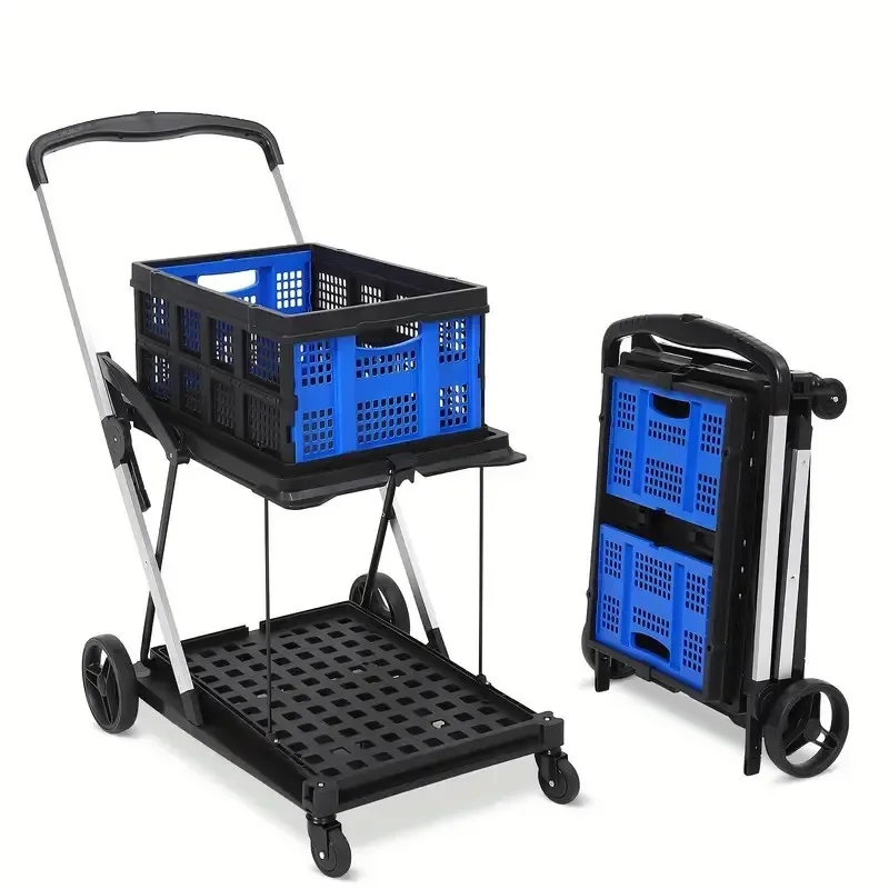 Folding-Shopping-Cart-with-Wheels-Collapsible-Cart-with-Storage-Crate ...