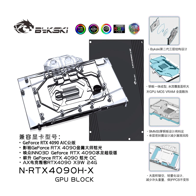 Bykski N-rtx4090h-x Gpu Block Use For Nvidia Rtx 4090 Reference Edition ...