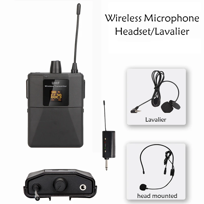 UHF Wireless Headset Microphone with Transmitter Receiver LED Digital ...