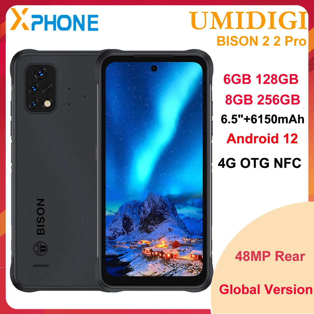 UMIDIGI BISON 2 글로벌 버전 4G 러기드 폰, 안드로이드 12 헬리오 P90 옥타 코어, 6GB, 128GB ...