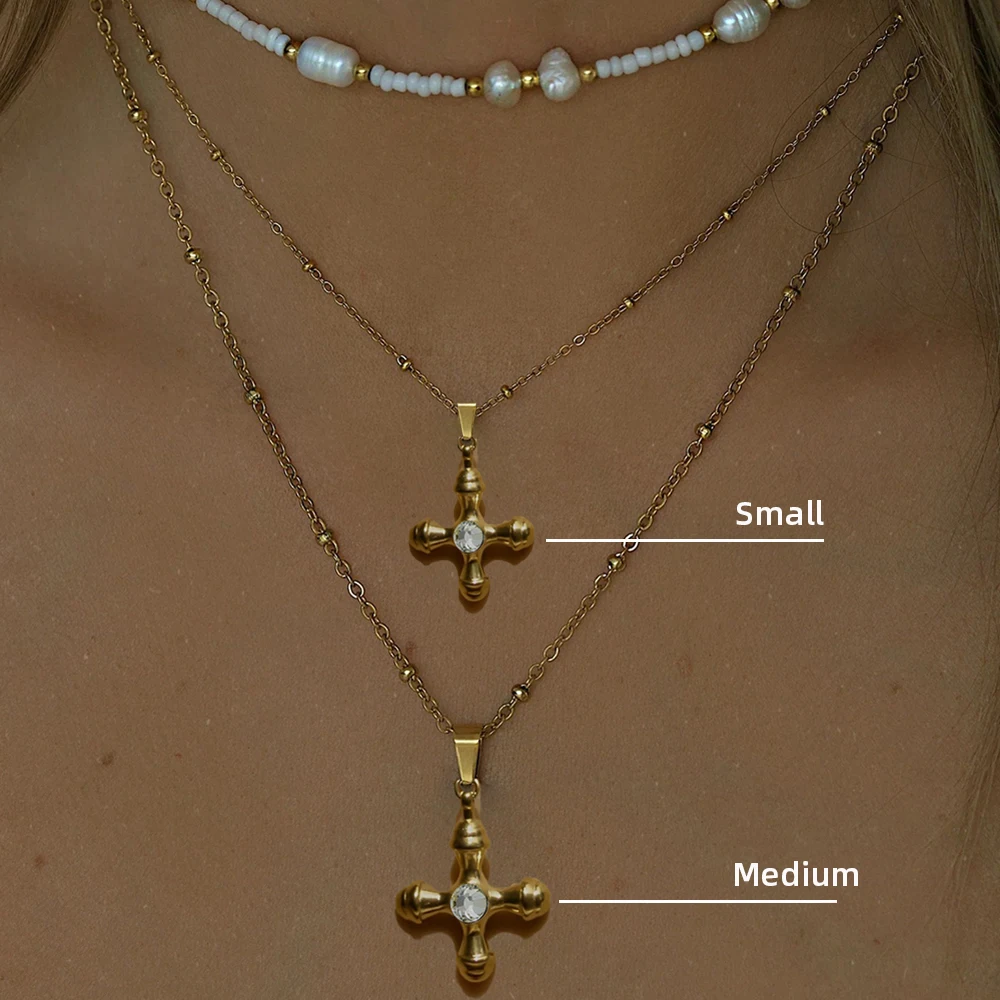Creative Chunky Thick Cross Pendant Necklace for Women 18K Gold Plated ...