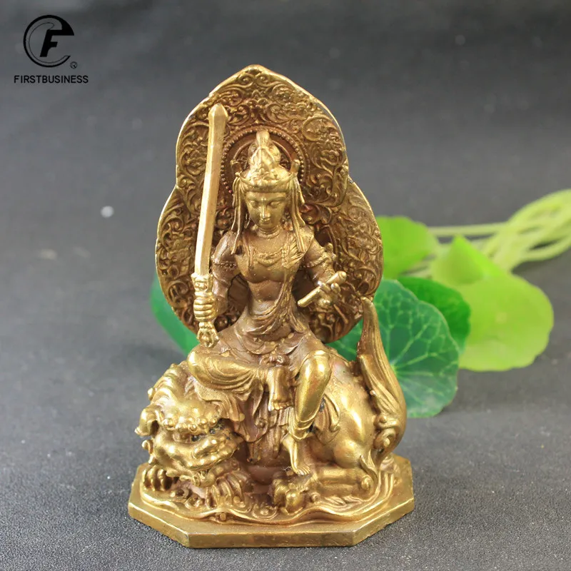 Antique Copper Tibetan Buddhism Holding Sword Manjushri Bodhisattva ...