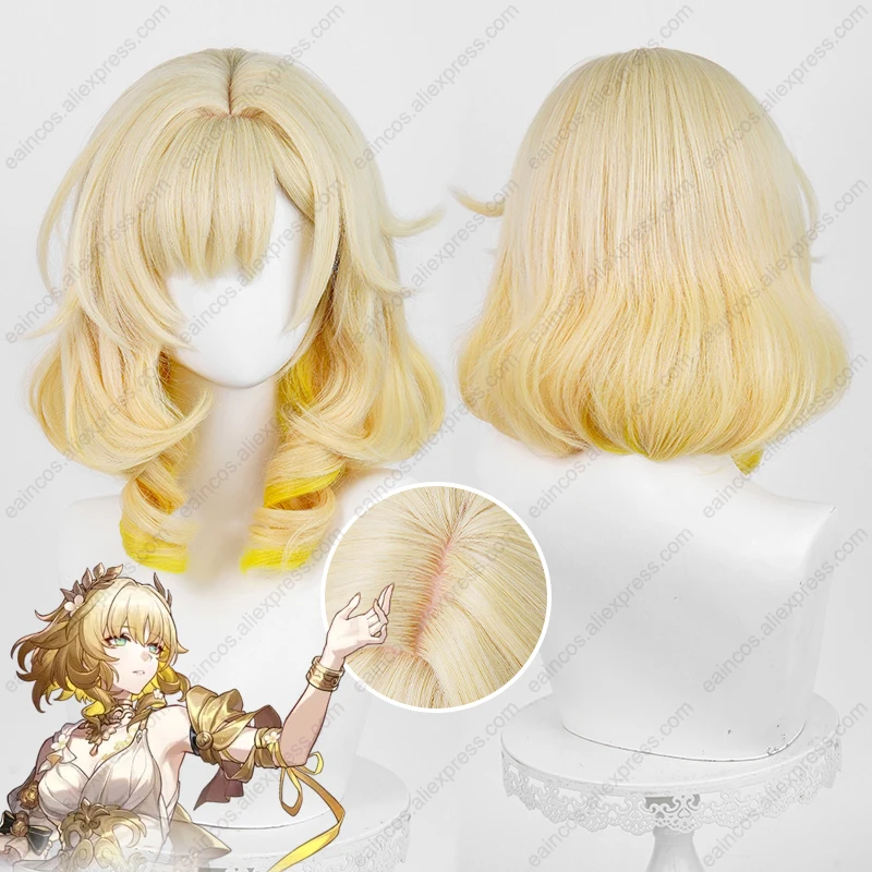 HSR Aglaea Cosplay Wig 42cm Long Yellow Gradient Wigs Heat Resistant ...