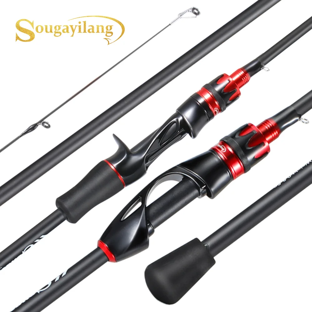 Sougayilang 2.1m Spinning Fishing Rod UltraLight Carbon Fiber 4-Sections Eva Handle Baitcasting ...