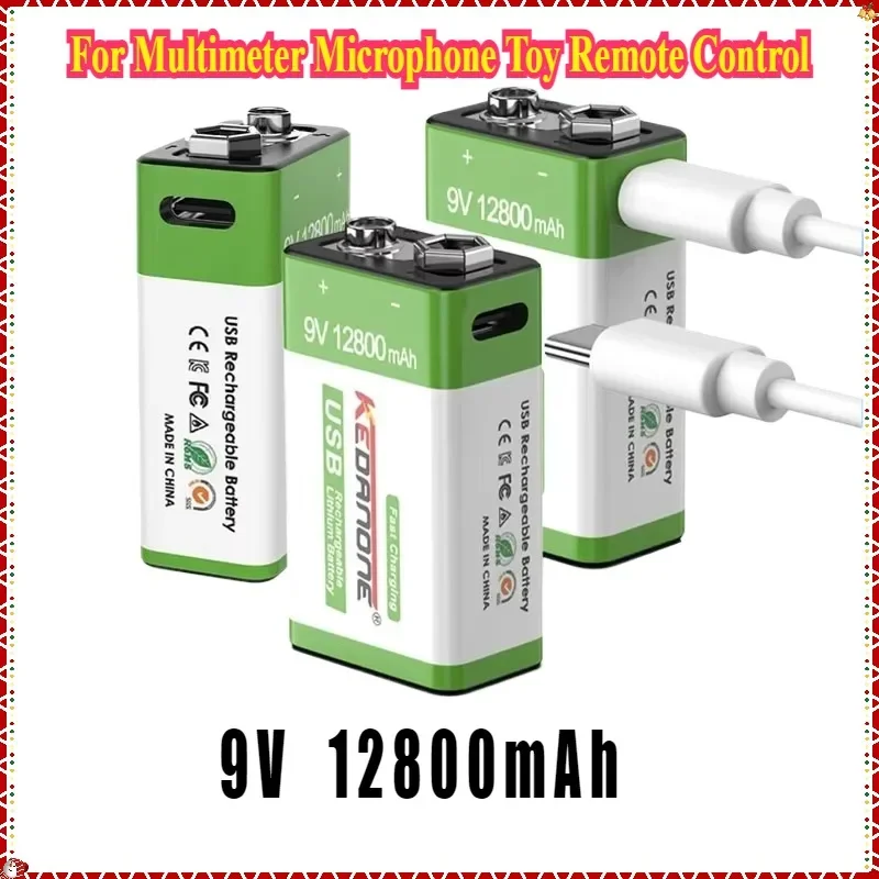 New 9V Rechargeable Battery 12800mAh Micro USB Lithium Batteries for ...