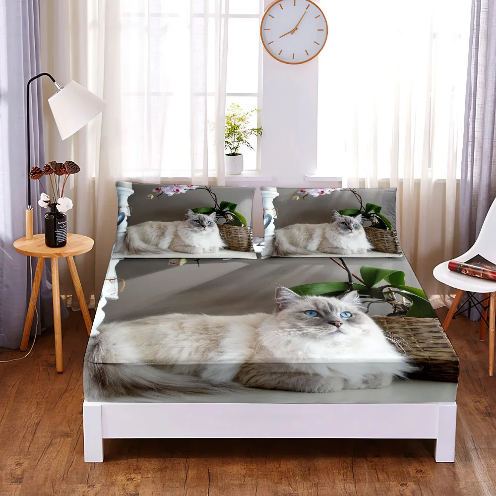 Pet Cat Fitted Sheet With Elastic Bands Non Slip Adjustable Mattress ...