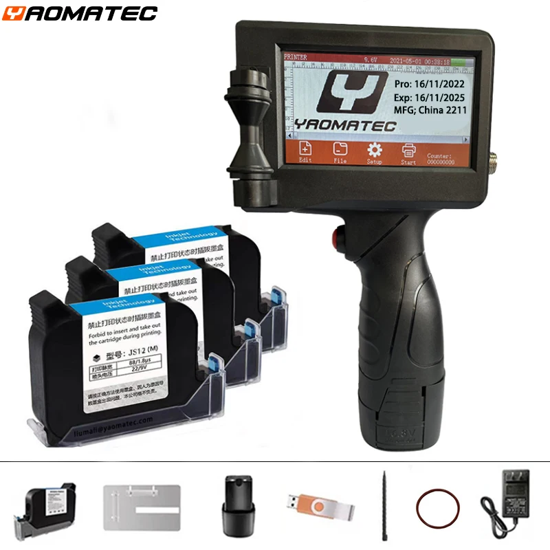 Label Printer Machine 600dpi Touch Handheld Coder Bar Batch Code Number Logo Expiry Date ...