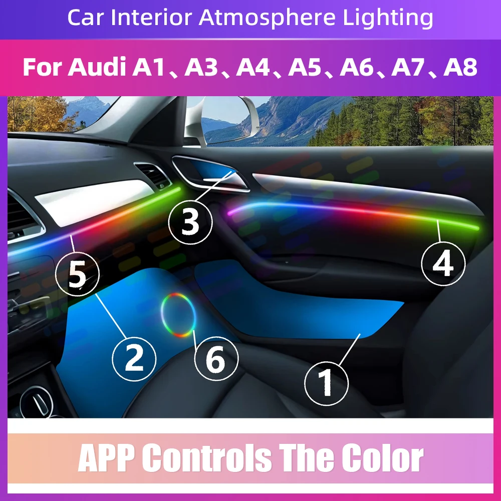 Car LED Interior Atmosphere Light 64 Color RGB Symphony APP 12V For ...