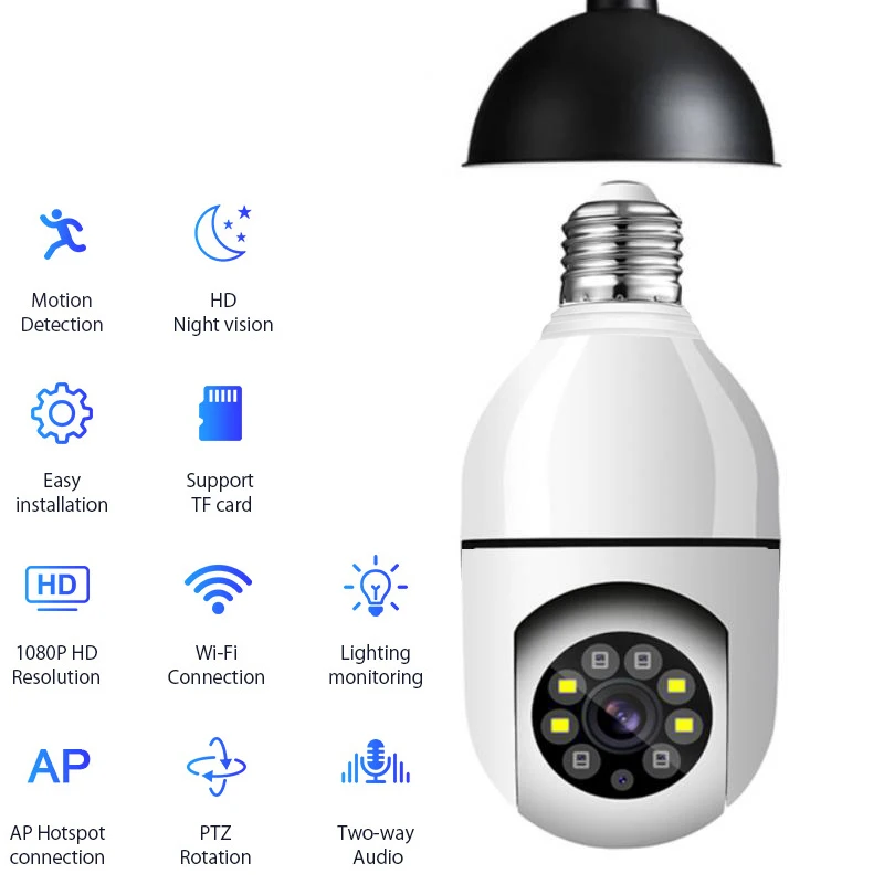 Bulb E27 Surveillance 1080P HD Camera Night Vision Indoor Security ...