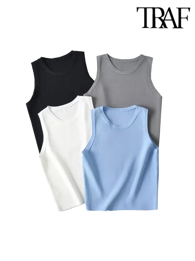 Colete-de-malha-sem-mangas-TRAF-para-mulheres-camisola-casual-de-cor-s ...