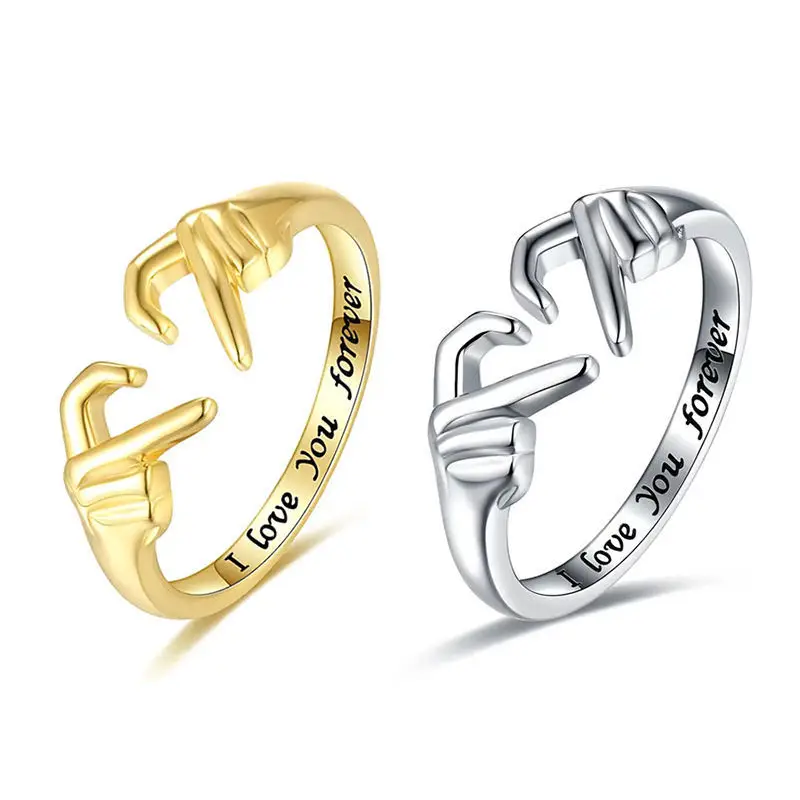 Luxury-Designer-Double-Hand-Heart-Couple-Rings-for-Women-Love-Hug ...