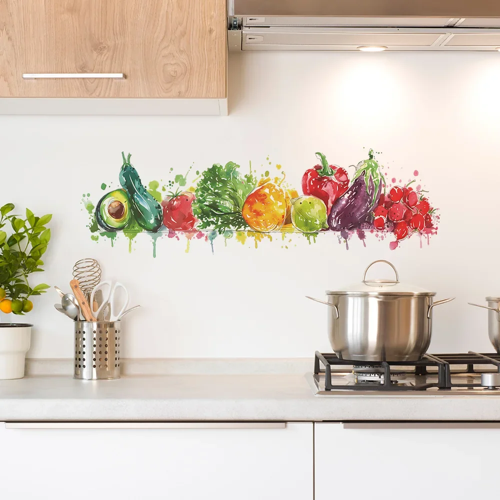Painted-Fruits-and-Vegetables-Wallpaper-Kitchen-Dining-Room-Home ...