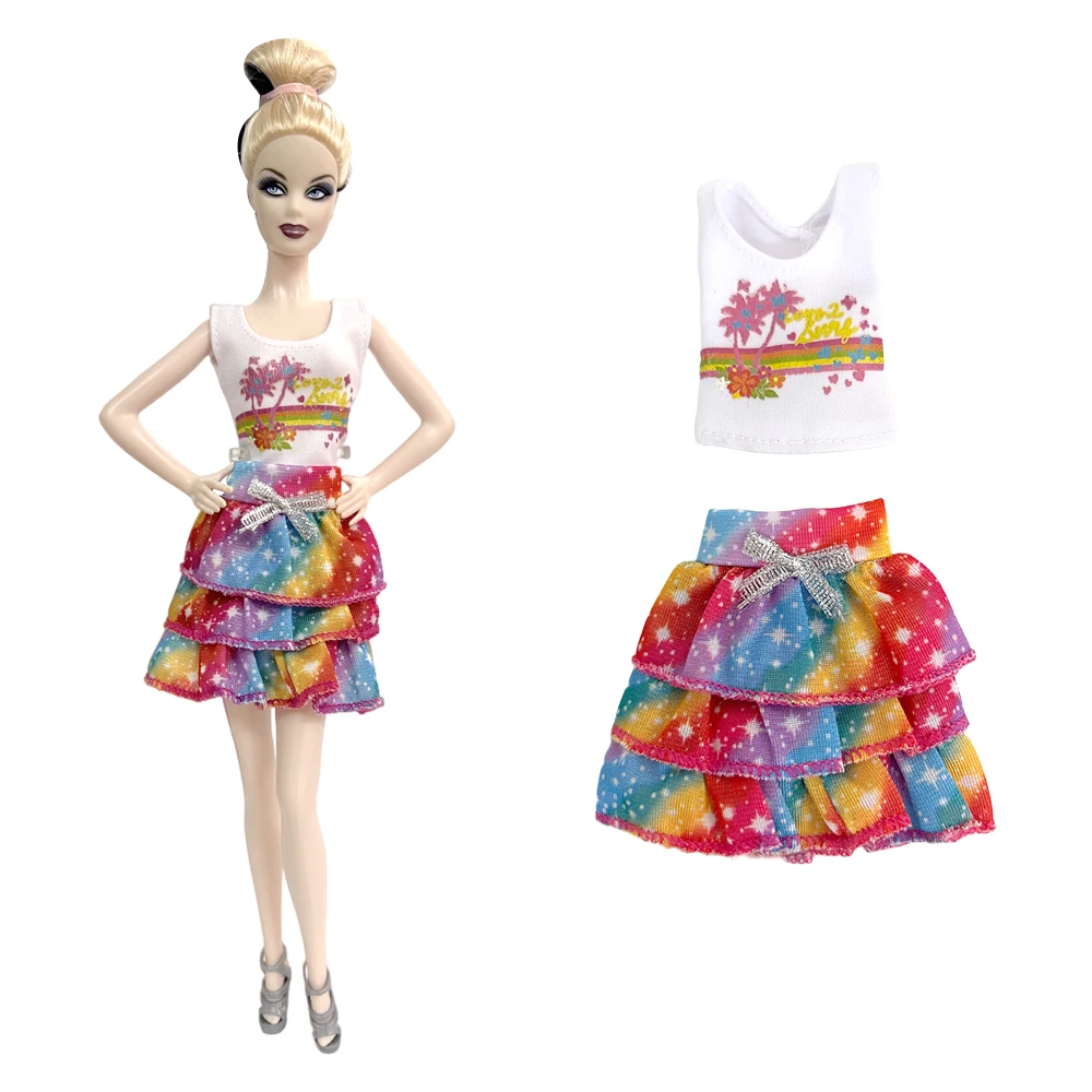 NK-1-Pcs-Dress-for-Barbies-Fashion-Rainbow-Clothing-Handmade-Clothes ...