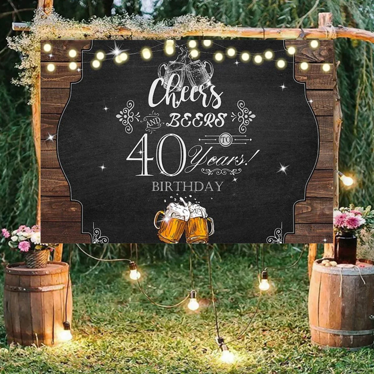 40th Birthday Celebration Backdrop Beer Wood Style Photography Light ...