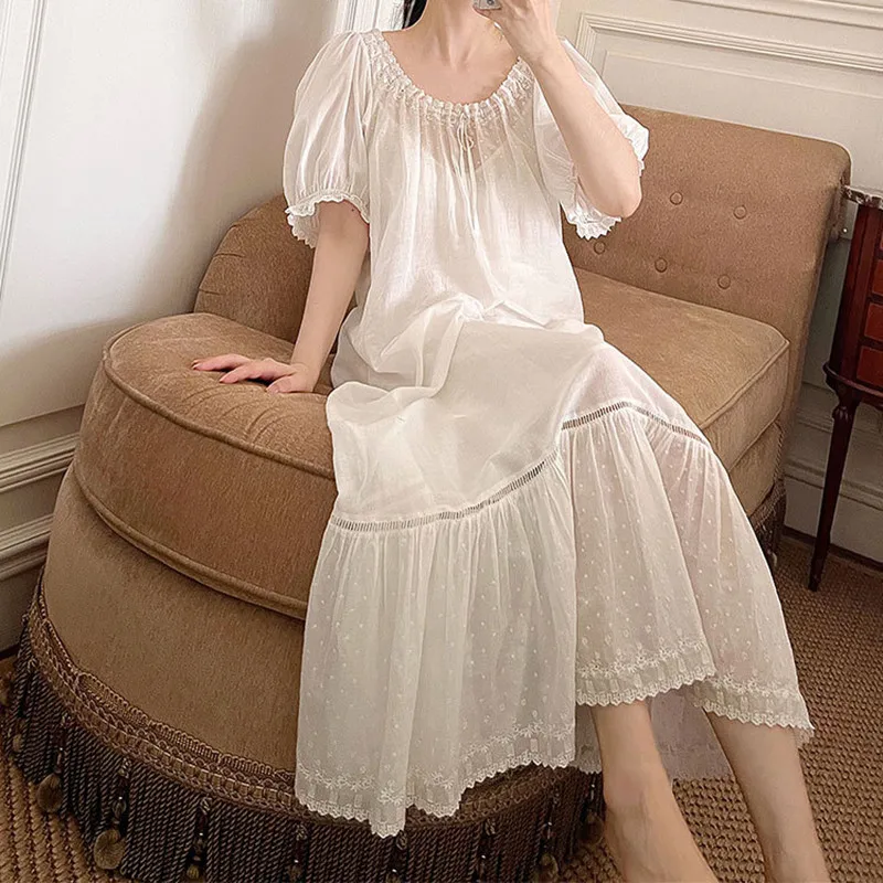 Camisón fino francés de verano para mujer, camisones blancos largos de ...