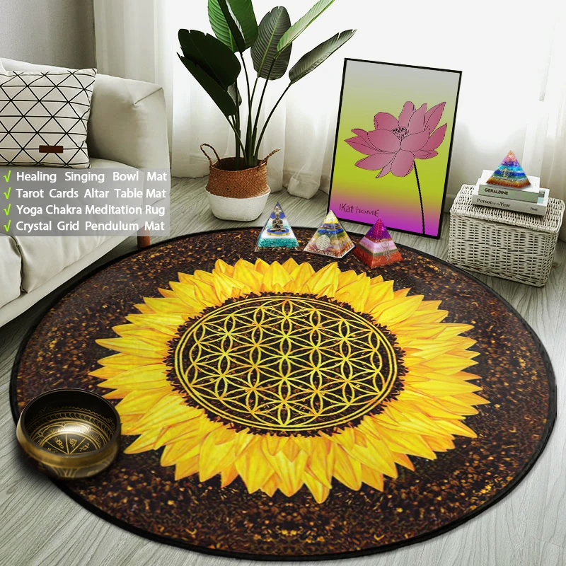 Sacred-Sunflower-Flower-Of-Life-Round-Rug-Indian-Mandala-Carpet ...