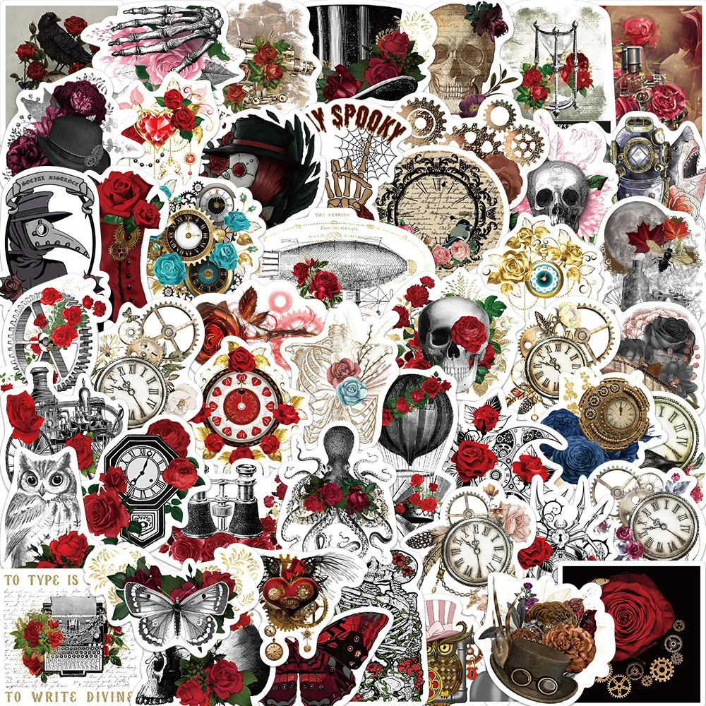 10/30/50pcs Cool Art Steampunk Punk Rose Skull Graffiti Stickers Gothic ...