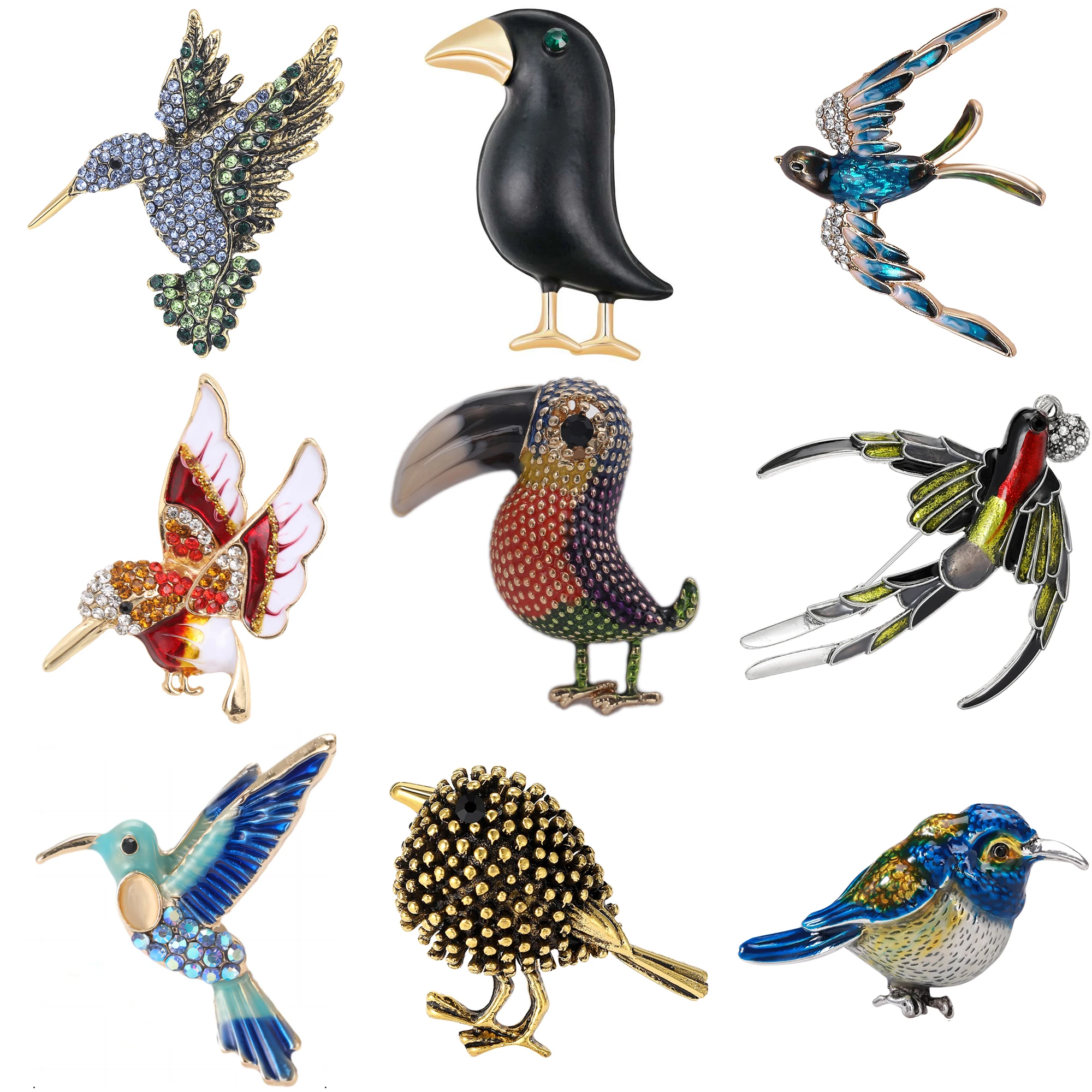 Enamel-Bird-Brooch-for-Women-Unisex-Rhinestone-Swallow-Pin-Sparrow ...