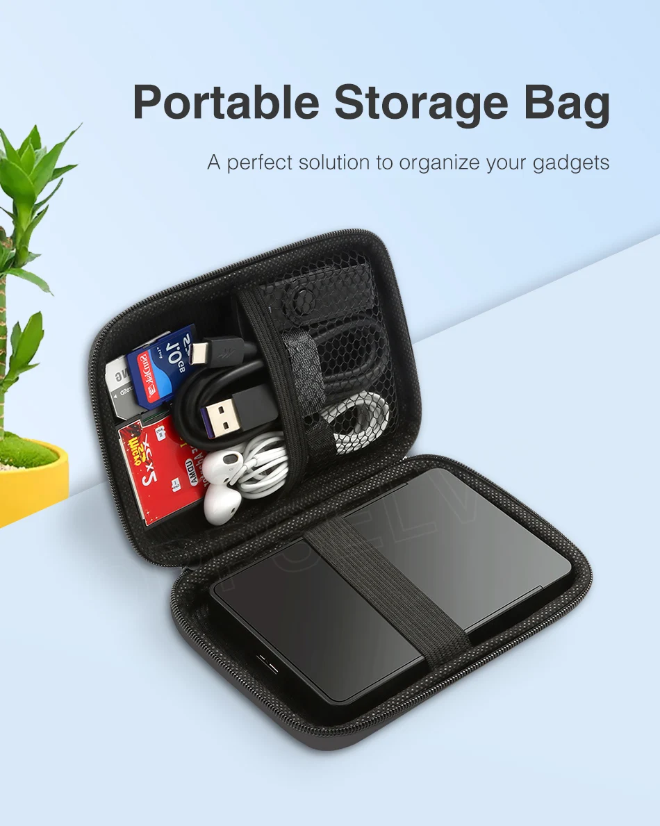 External Hard Drive Portable Carrying Case For USB Cable Charger Airpod ...