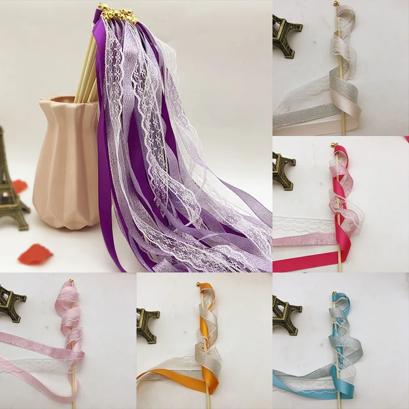 White-Ribbon-Wands-Fairy-Sticks-Wedding-Twirling-Lace-Streamers-With ...