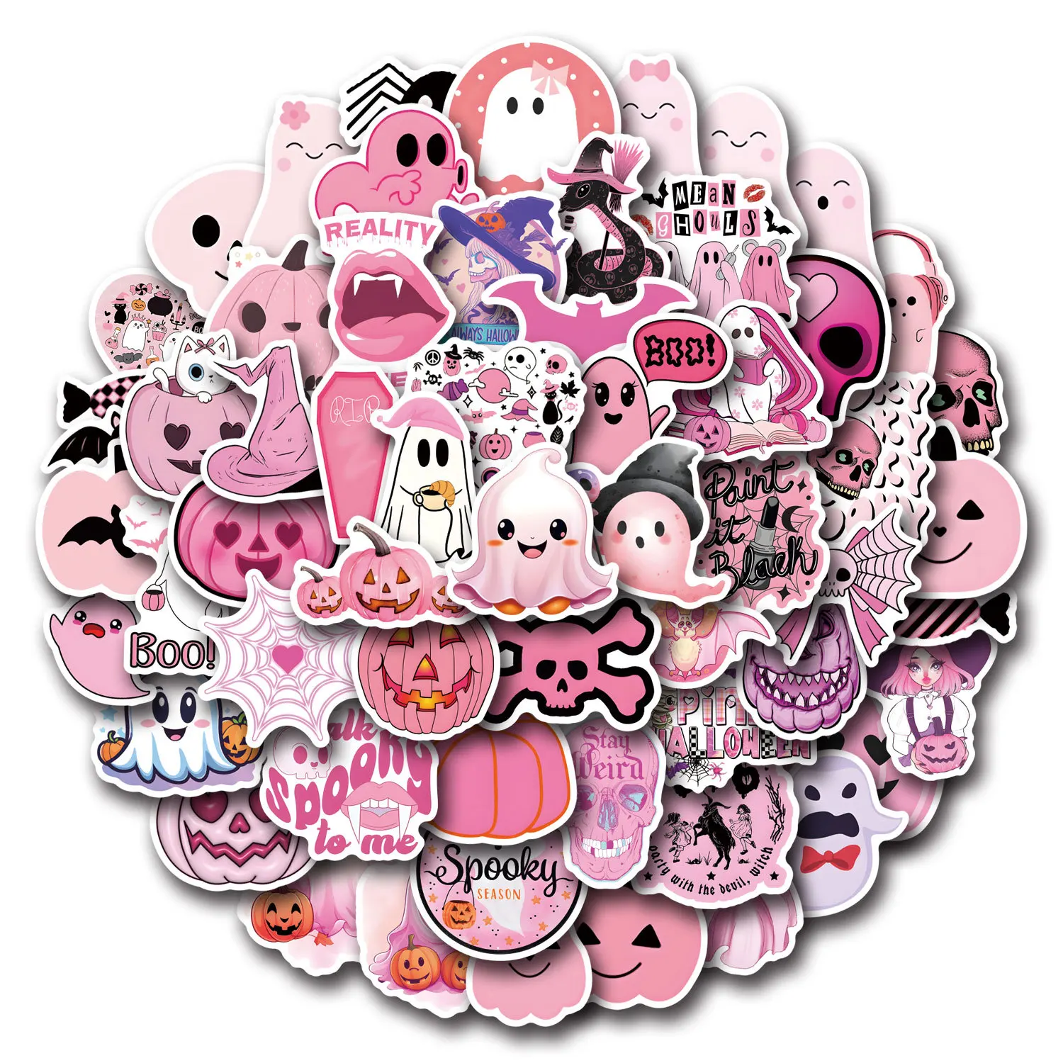 50PCS-Cute-Pink-Halloween-Ghost-Skull-Pumpkin-Stickers-DIY-Stickers ...