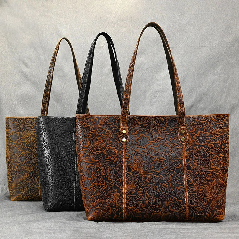 Vintage Embossed Design Women Handbags Retro Handmade Genuine Leather ...