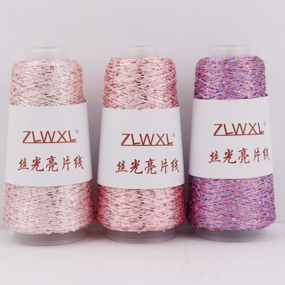 New-Colour-500g-2500M-2mm-Sequin-Polyester-filament-yarn-DIY-Knitted ...