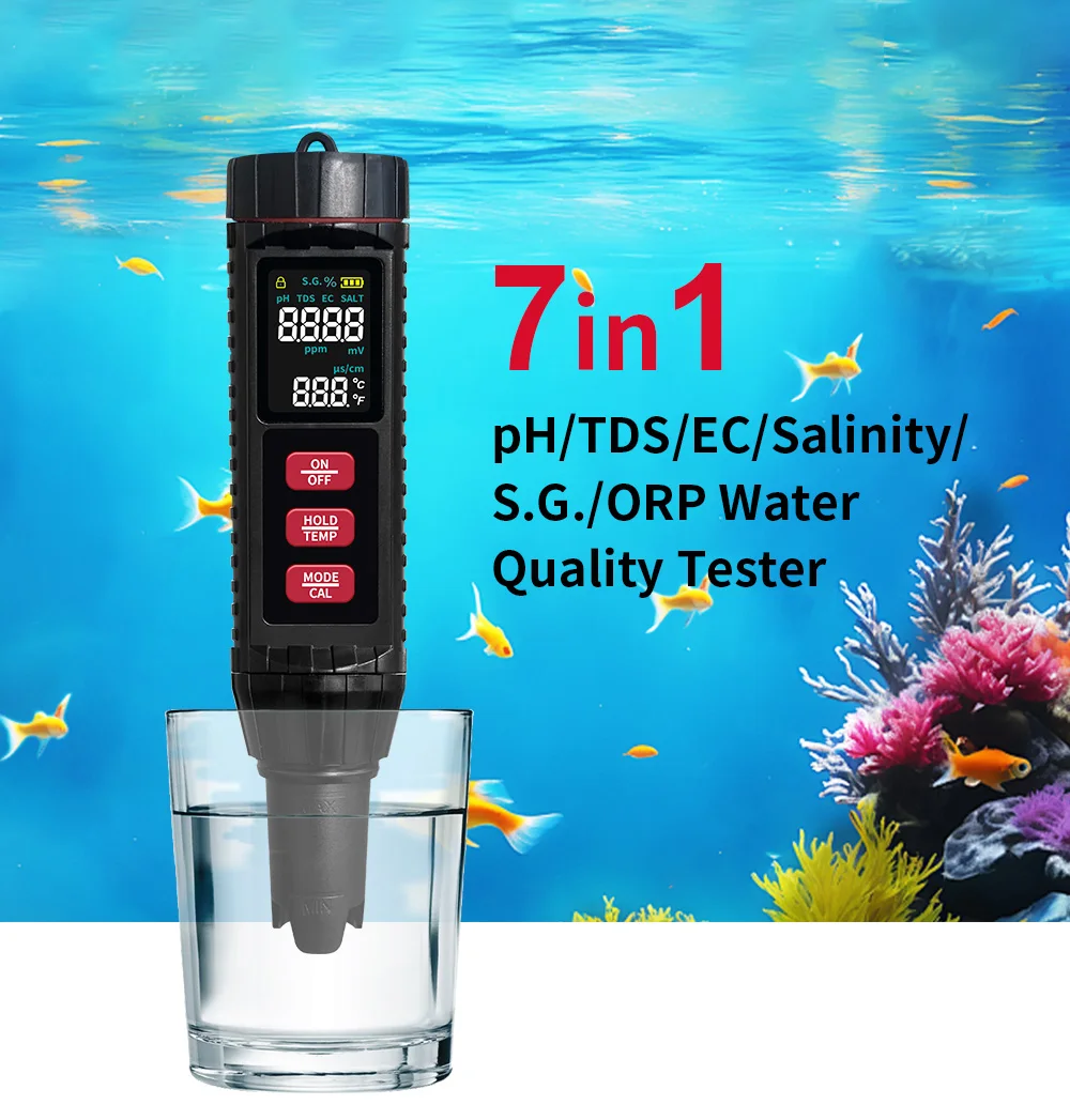 7 In 1 Digital Water Quality Tester PH TDS EC ORP Meter Salinity SG ...