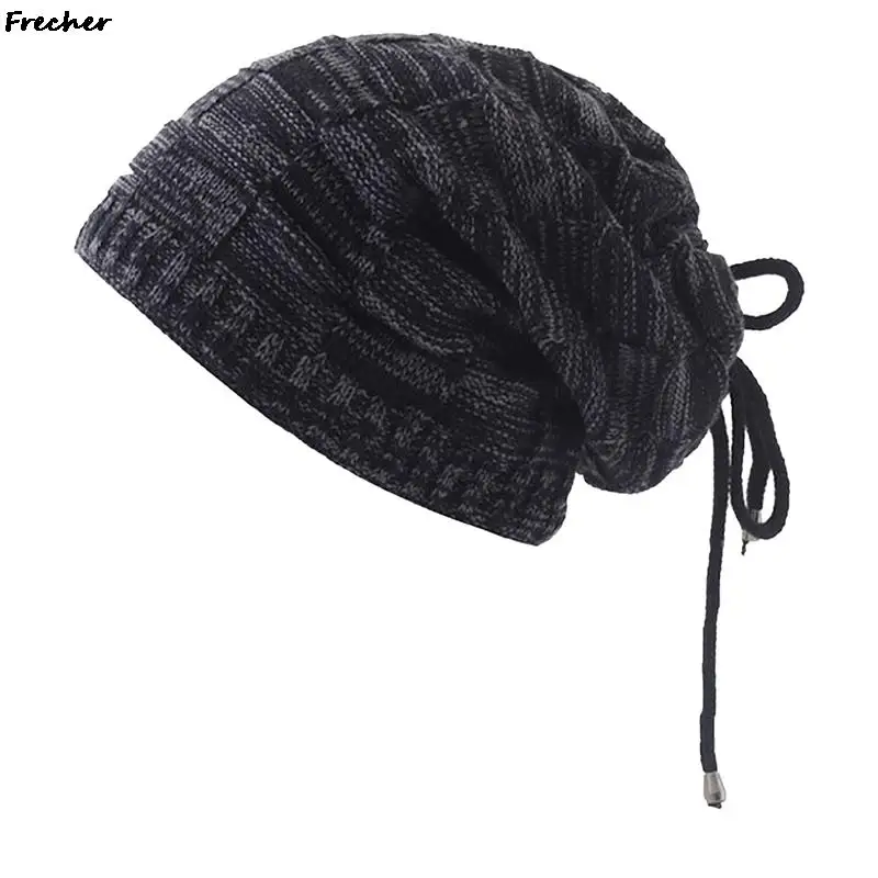 Warm-Knit-Hat-Autumn-Winter-Bobble-Hats-Men-Women-Bandana-Drawstring ...