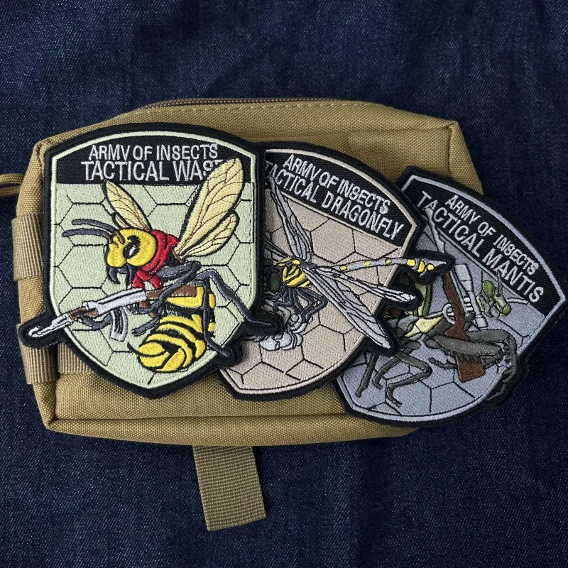 Tactical-Insect-Bee-Mantis-Dragonfly-Embroidery-Hook-Loop-Patches-Outdoor-Morale-Badge-DIY ...