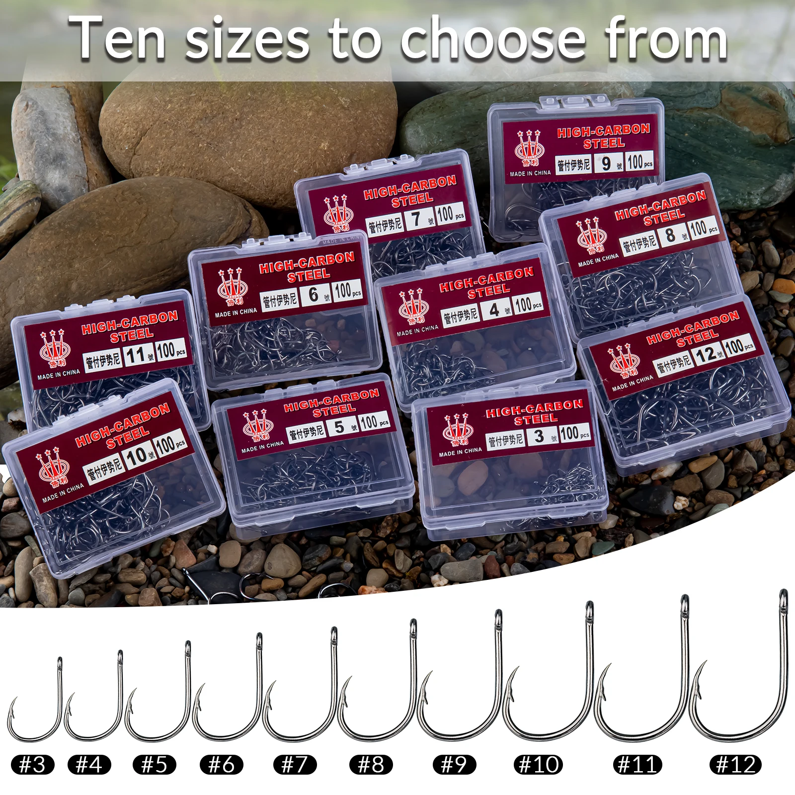 500pcs High Carbon Steel Fishing Hooks #3-#12 Fly Fishing Hook ...