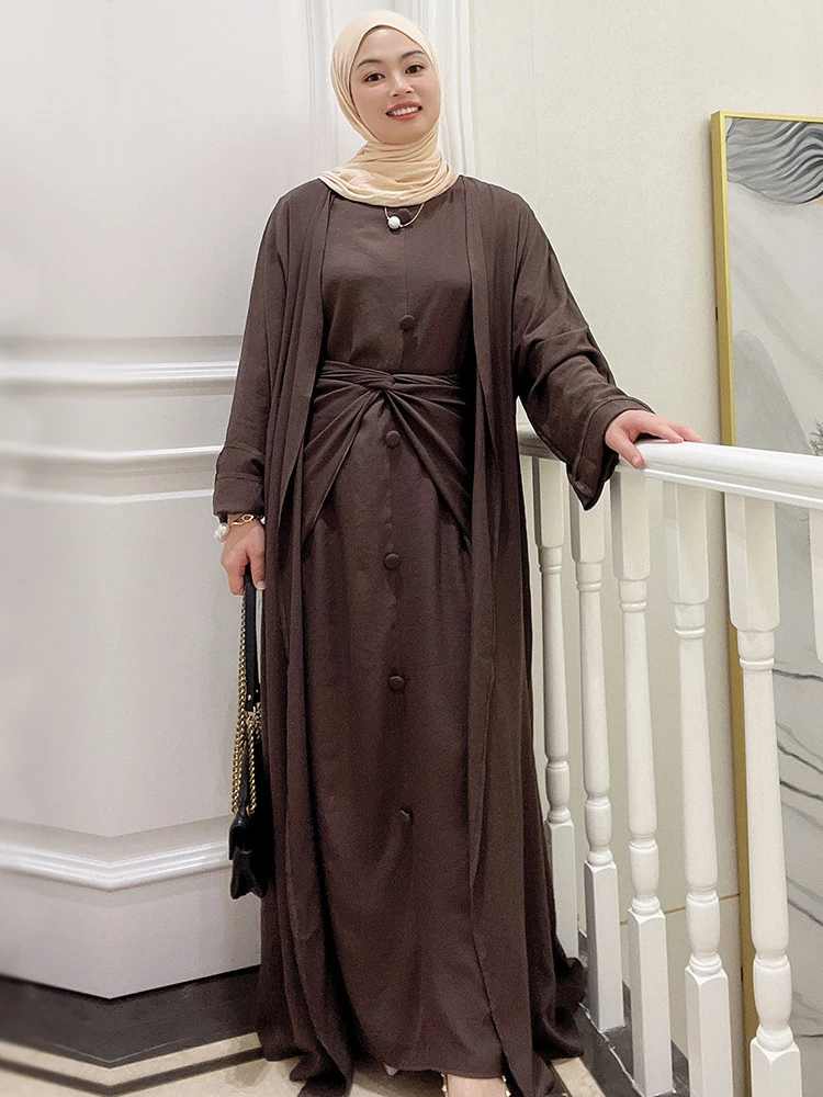 3 Piece Muslim Sets Imitation Linen Islamic Clothing Dubai Turkish ...