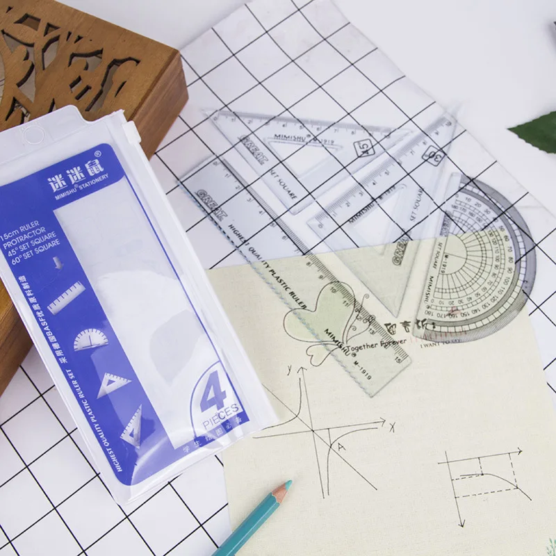 4-Pcs-Set-High-Quality-Ruler-Protractor-Student-Mathematics-Geometry ...