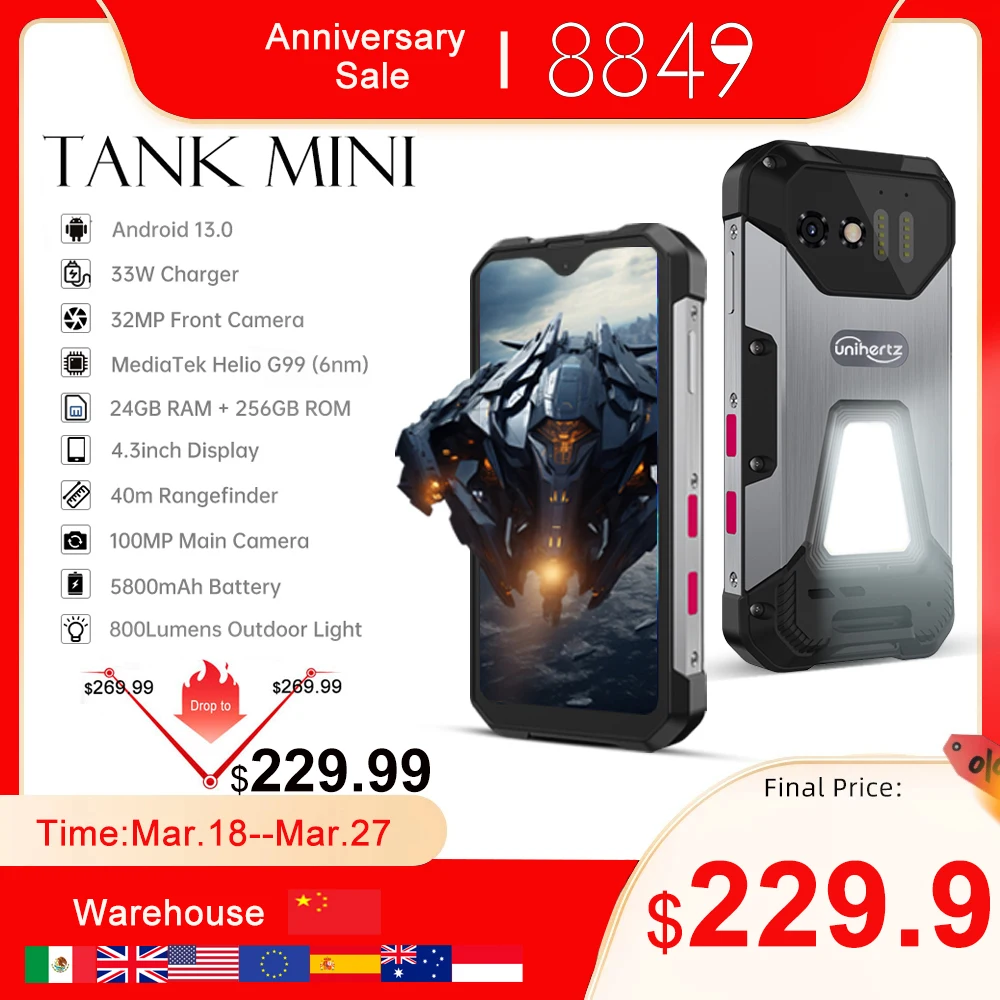 8849 Tank Mini Rugged Machine 4.3" Display Android 13, Helio G99 Octa ...