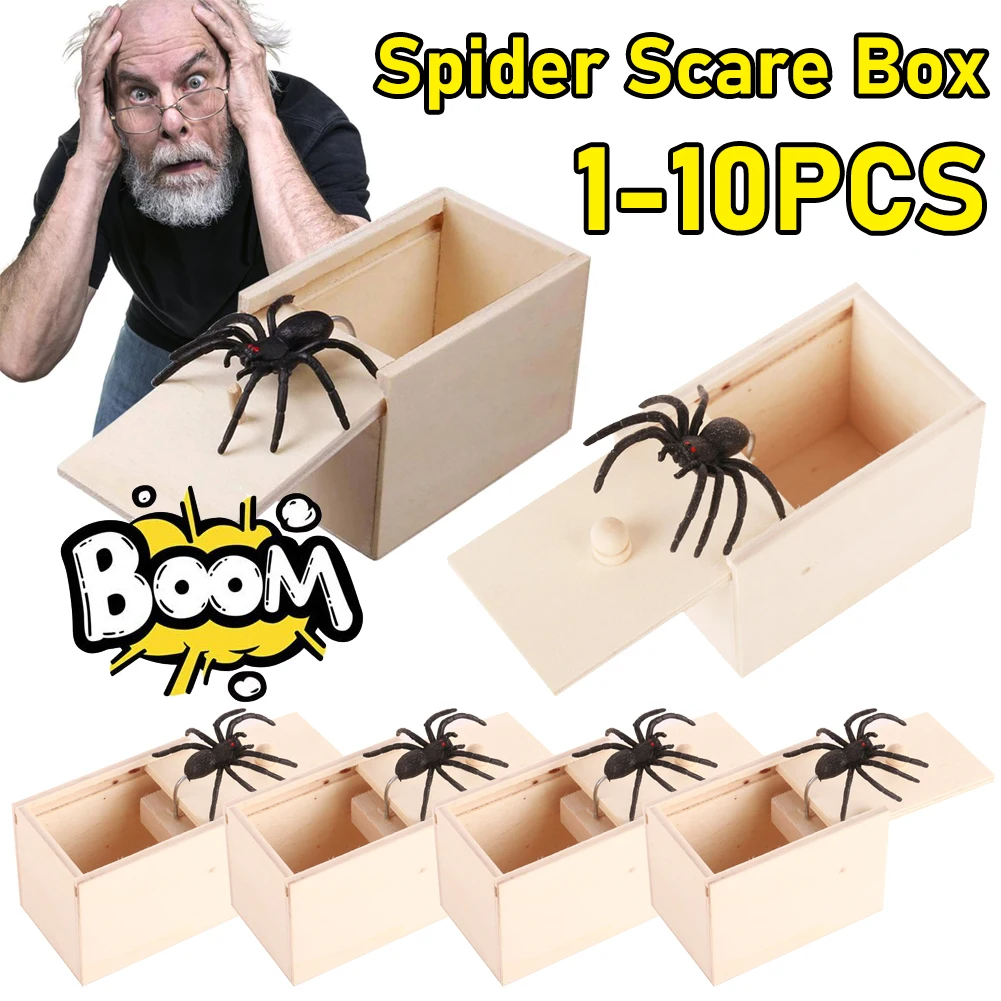 Wooden-Prank-Trick-Halloween-Joke-Home-Office-Scare-Toy-Box-Spider-Kid ...
