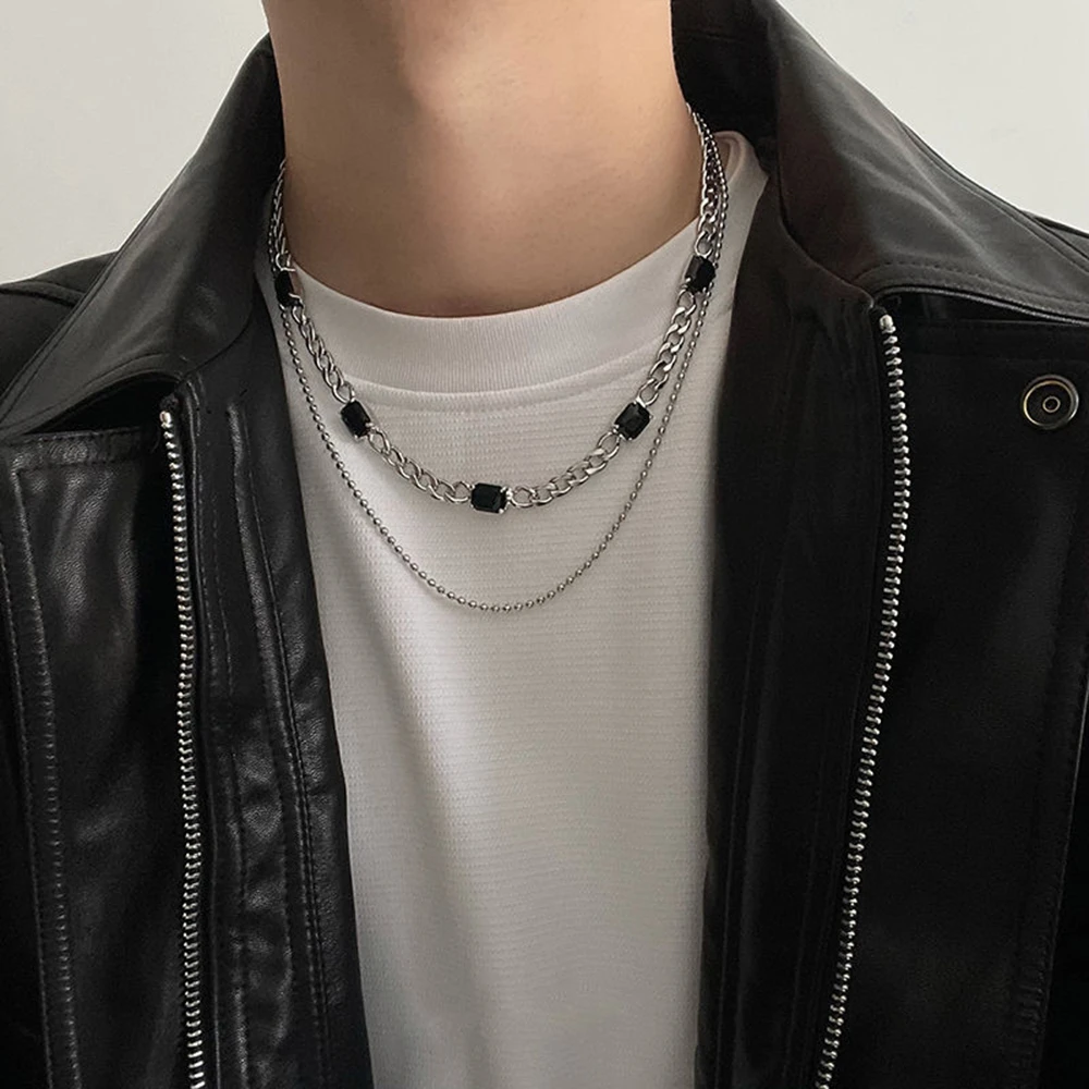 Stainless Steel Chain Accessories | Chain Black Crystal Necklace Men ...