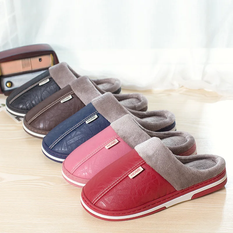 Mens Leather Slippers Big Size | Winter Warm Slippers Leather - Men ...