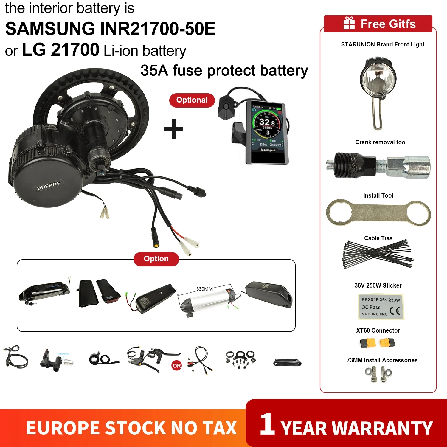 Bafang BBS01B 36V 250W Mid Drive Motor 8fun Bicycle Electric eBike ...