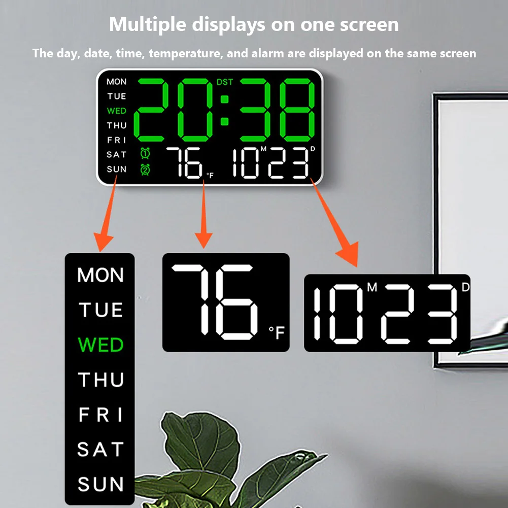 Digital-Wall-Clock-LED-Screen-Electronic-Alarm-Clock-With-Adjustable ...